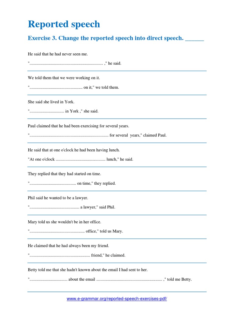 Direct Speech Conversion Exercises | PDF