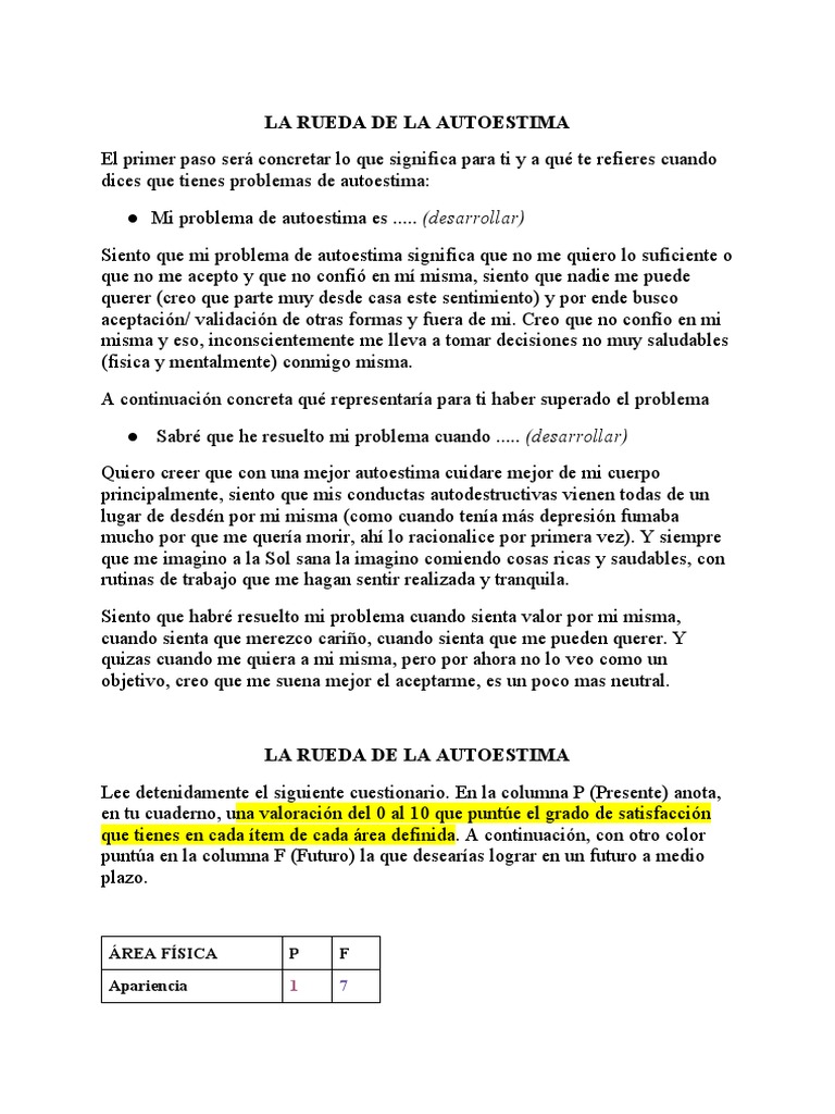 La rueda de la autoestima: una herramienta para identificar áreas de ...