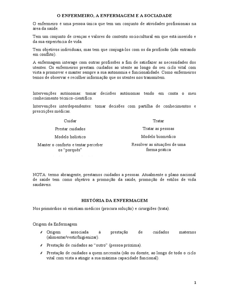 Resumo Matéria Fundamentos De Enfermagem Pdf Enfermagem Conhecimento