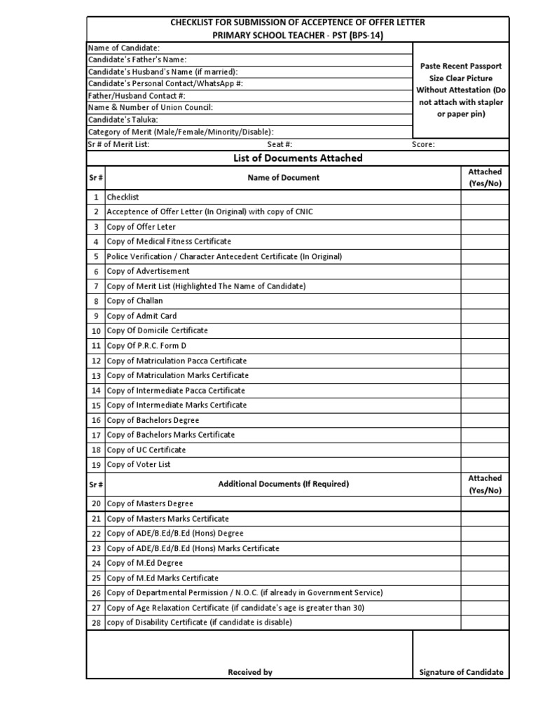 Checklist For PST, JEST | PDF | Vocational Education | Government And ...