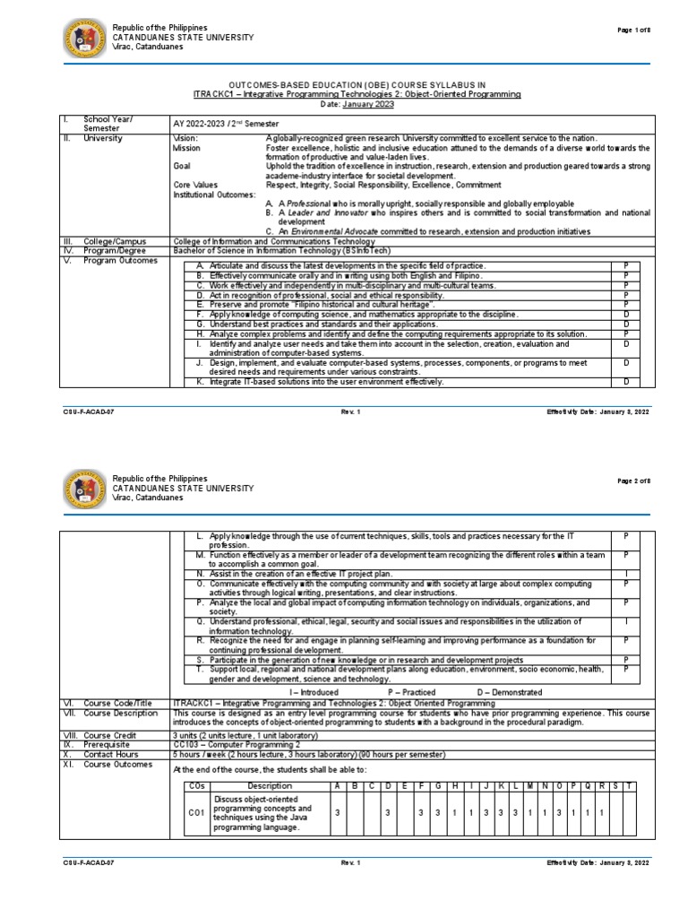 Itrackc1 Obe Syllabus 2022 2023 Pdf Method Computer Programming Inheritance Object 