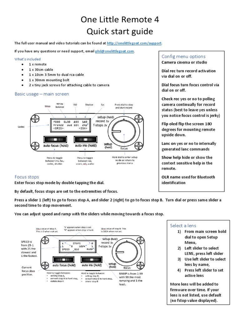 One Little Remote 4 Quick Start Guide | PDF | Camera | Optical Devices