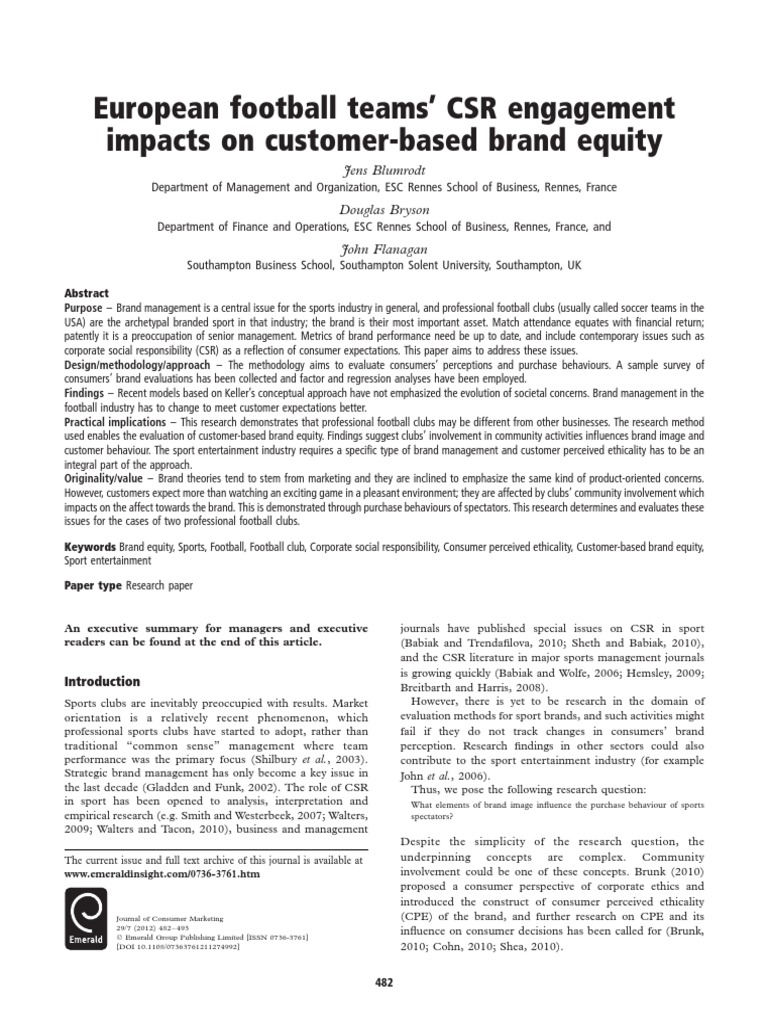 European Football Teams' CSR Engagement Impacts On Customer-Based Brand ...