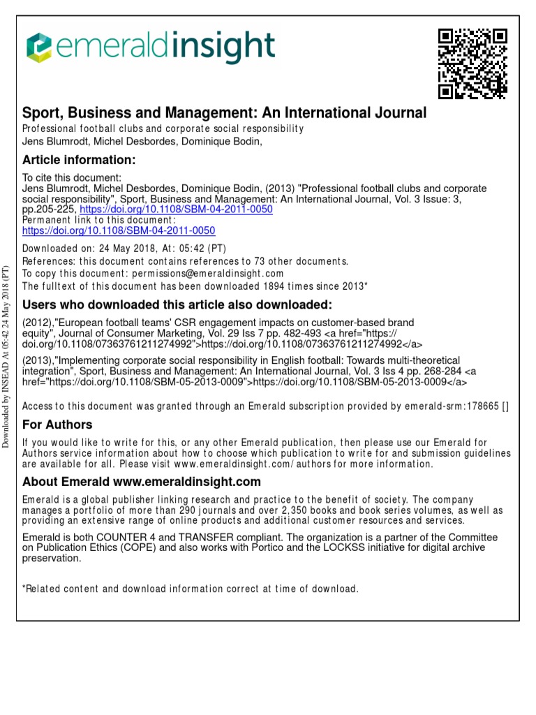 Professional Football Clubs and Corporate Social Responsibility | PDF ...
