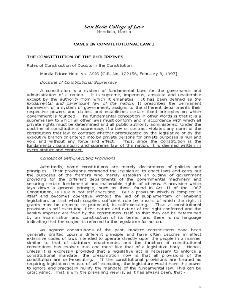 San Beda College of Law: Cases in Constitutional Law I The Constitution of The Philippines | PDF ...