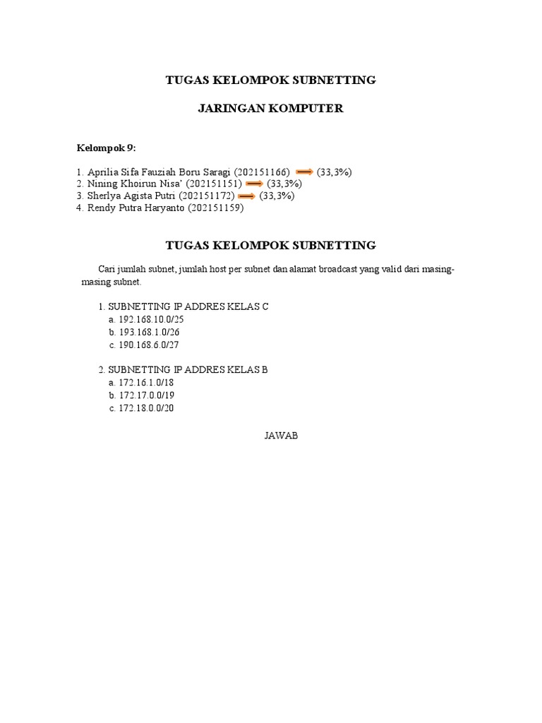Tugas Kelompok Subnetting | PDF