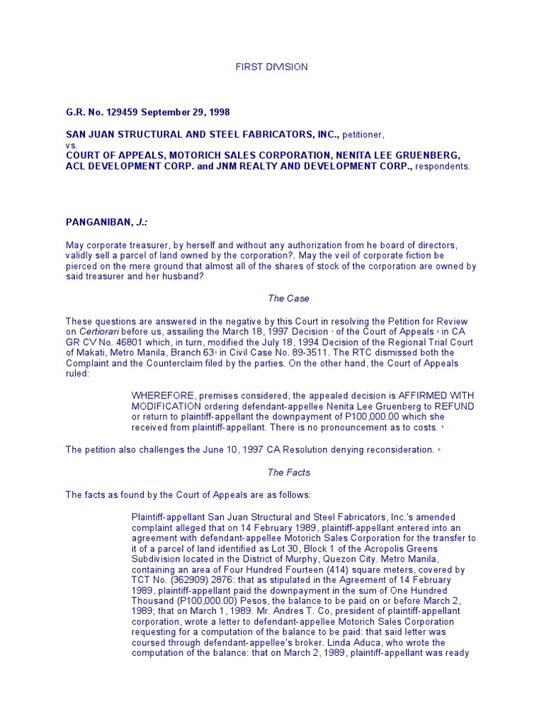 62 San Juan Structural Steel Fabricators V CA, GR No. 129459, September ...