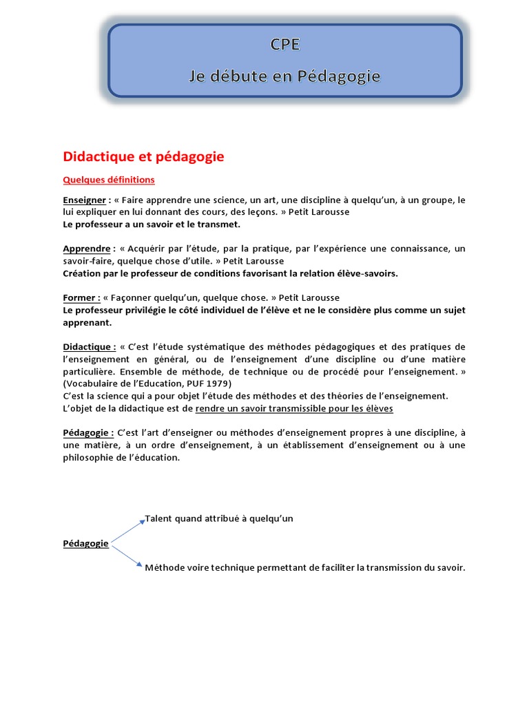 Didactique Et Pedagogie | PDF | Pédagogie | Apprentissage