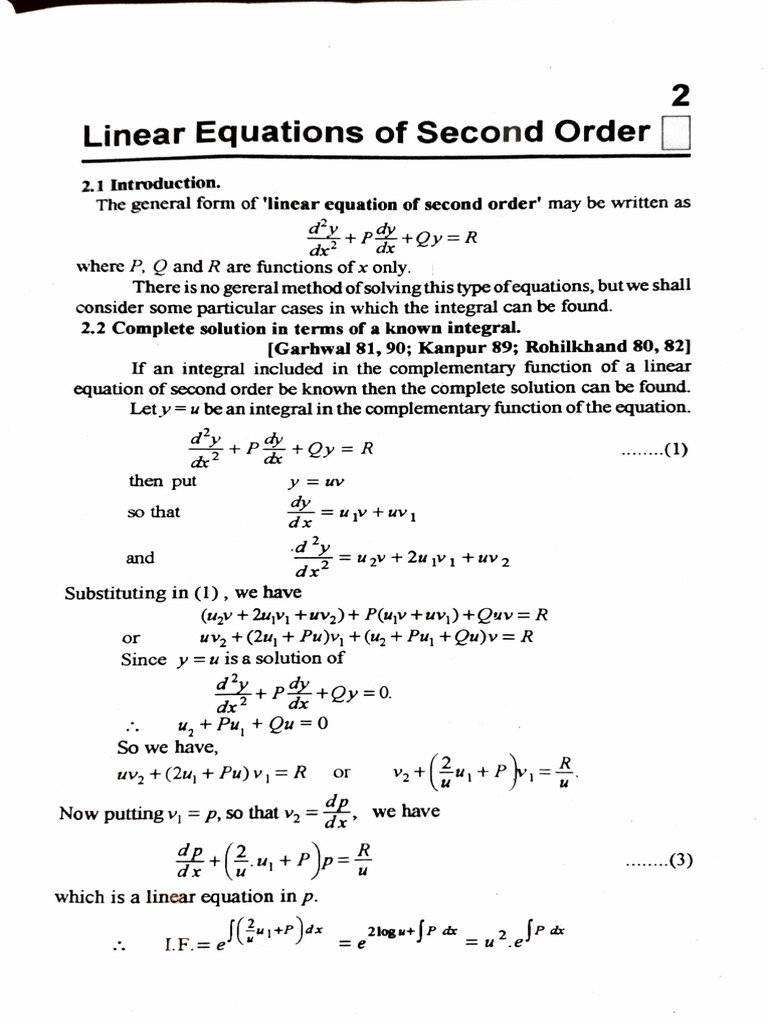 Second Order Linear Eqn-1 With Variable Coefficients | PDF
