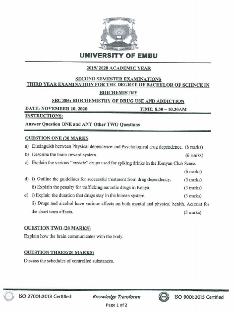 SBC 306 Biochemistry of Drug Use and Addiction November 2020 | Download ...