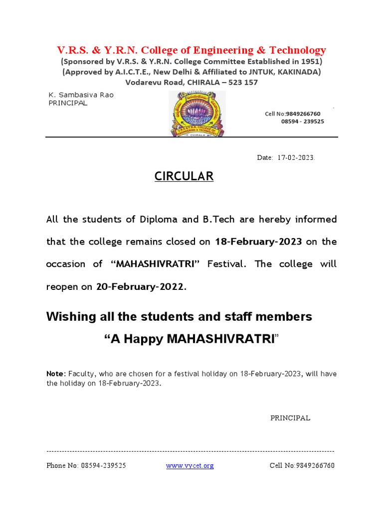 Festival Holiday Circular | PDF