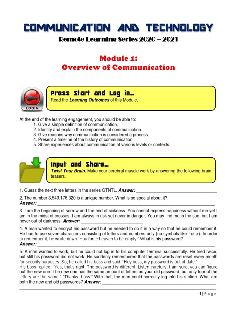 COMMTECH Module 1 - Overview of Communication | PDF | Communication | Nonverbal Communication