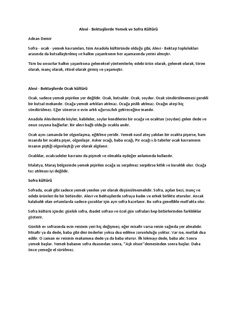 Alevilerde Sofra Kültürü | PDF