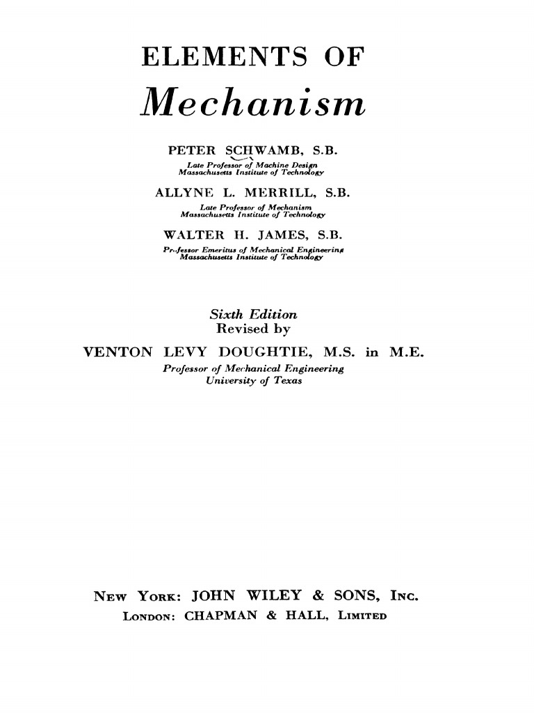 Elements of Mechanism Sixth Edition - Doughtie and James | PDF