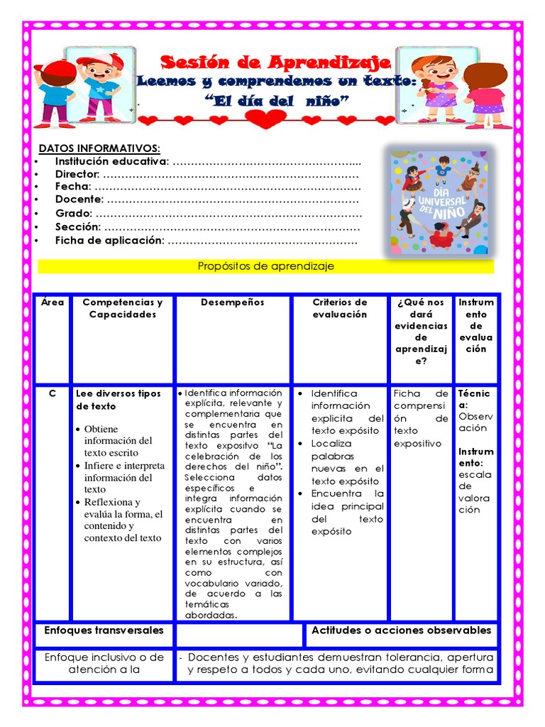 SESIÓN DE 5° Leemos y Comprendemos Un Texto "El Día Del Niño" | PDF | Comprensión lectora ...