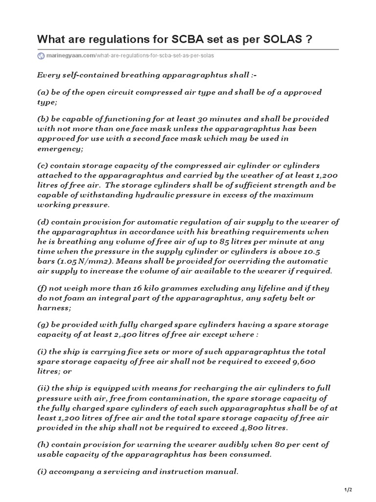 SCBA-What Are Regulations For SCBA Set As Per SOLAS | PDF | Technology ...