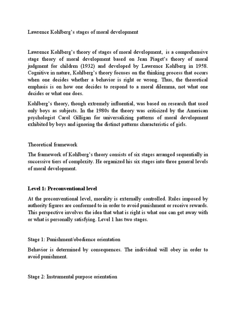 Notes On Lawrence Kohlbergs Stages of Moral DEvelopment | PDF | Applied ...
