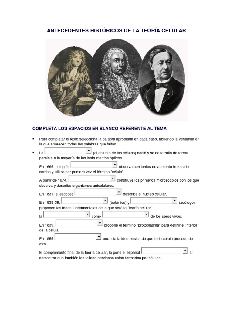 Antecedentes Históricos de La Teoría Celular: Completa Los Espacios en ...
