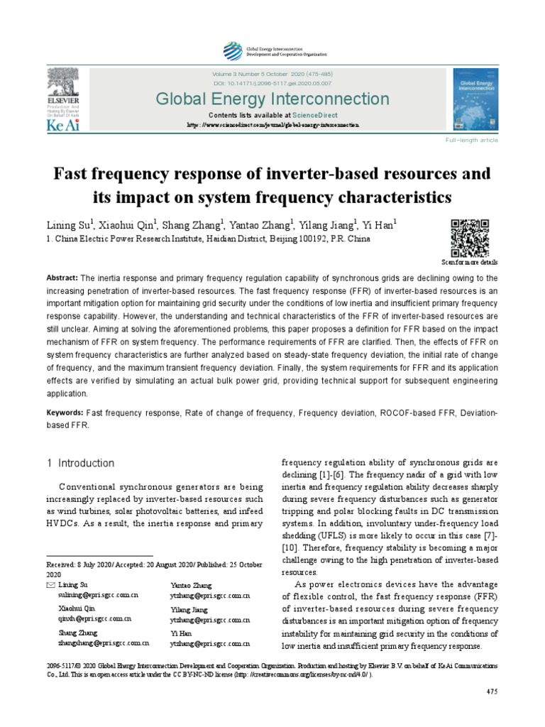 Fast Frequency Response of Inverter-Based Resource | PDF | Electric Generator | Electrical Grid