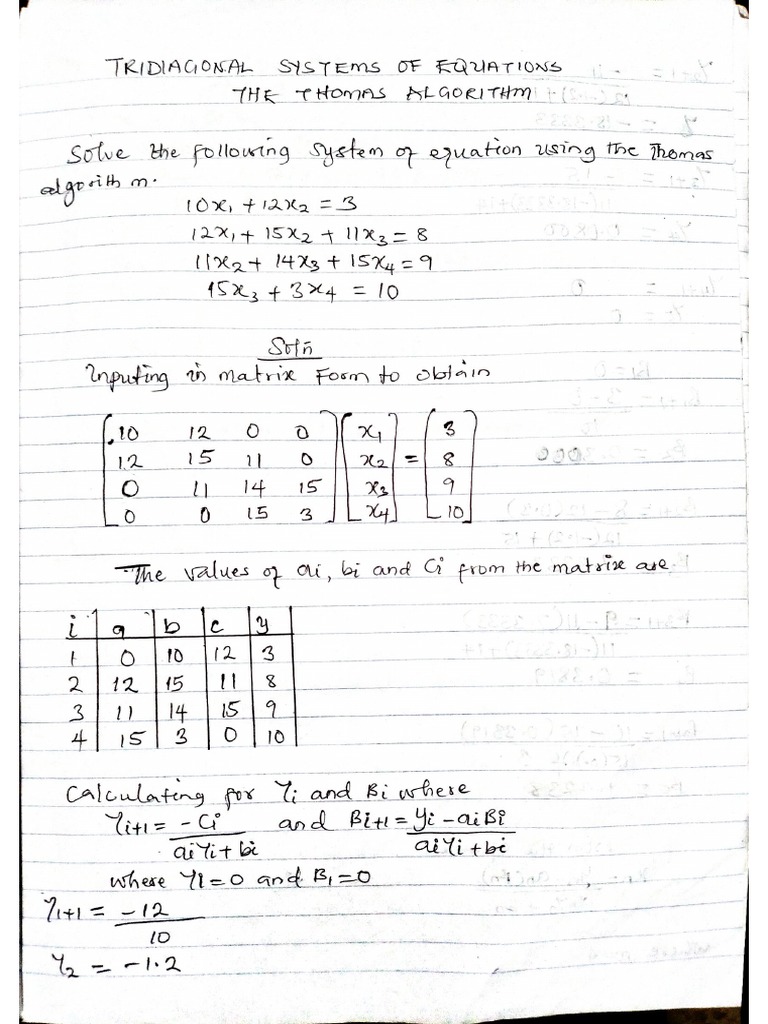 Group A Thomas Algorithm - Tridiagonal Systems of Eqns. Assignment | PDF