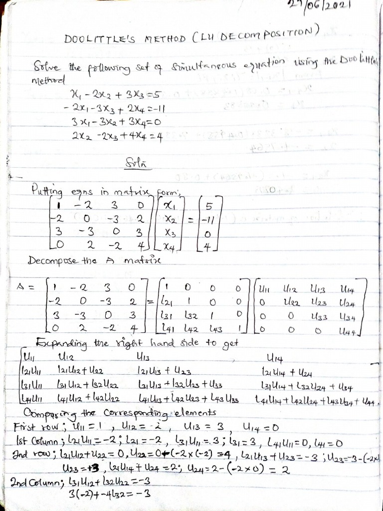 LU Decomposition or Doolittle's Method GROUP A ASSIGNMENT | PDF