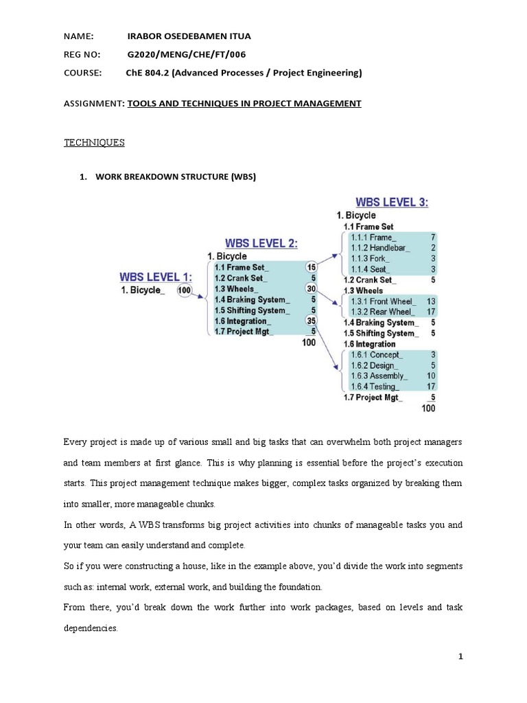 ChE 804.2 Assignment - Tools and Techniques in Project Management - Irabor Osedebamen | Download ...
