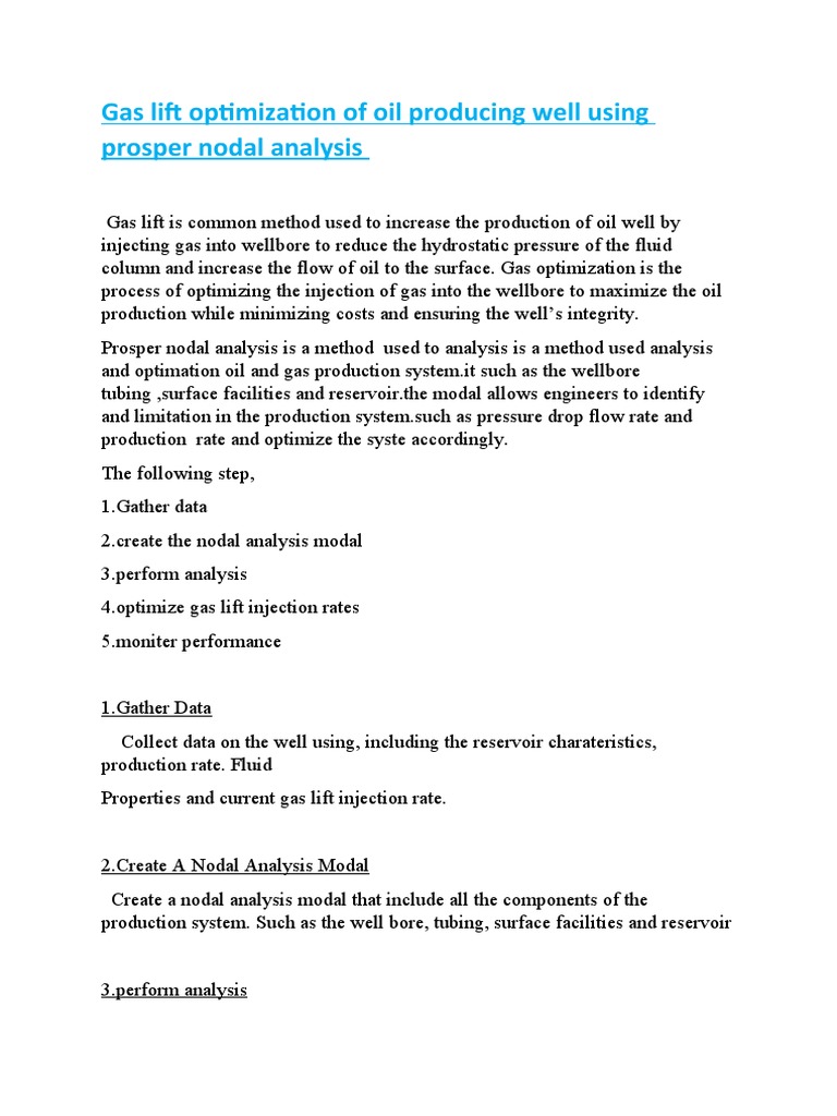 Gas Lift Optimization of Oil Producing Well Using Prosper Nodal ...