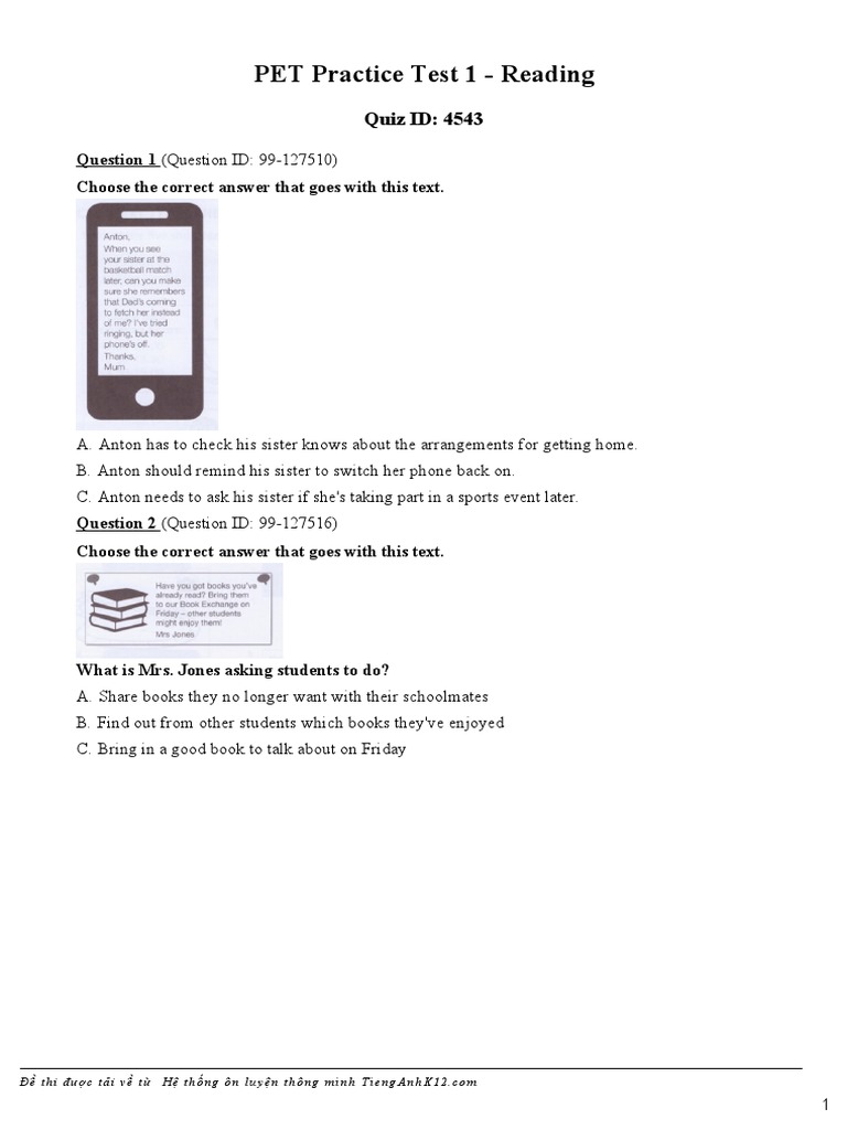 Quiz 4543 Pet Practice Test 1 Reading | PDF | Paintings