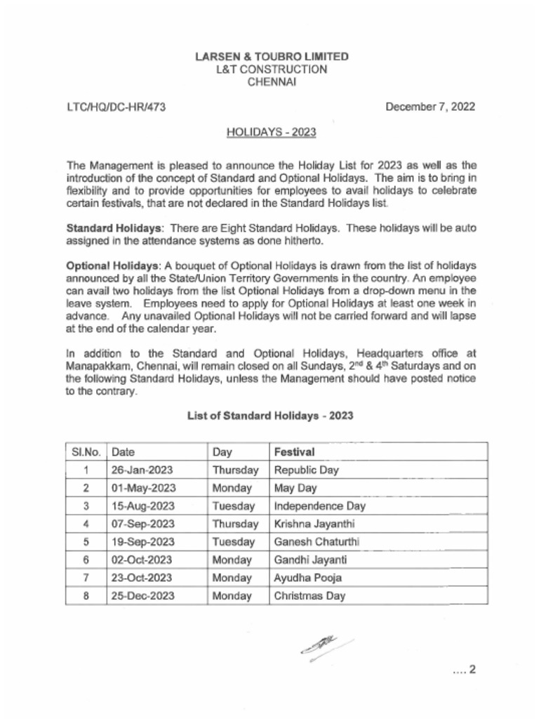 HQ Holiday Circular 2023 | PDF