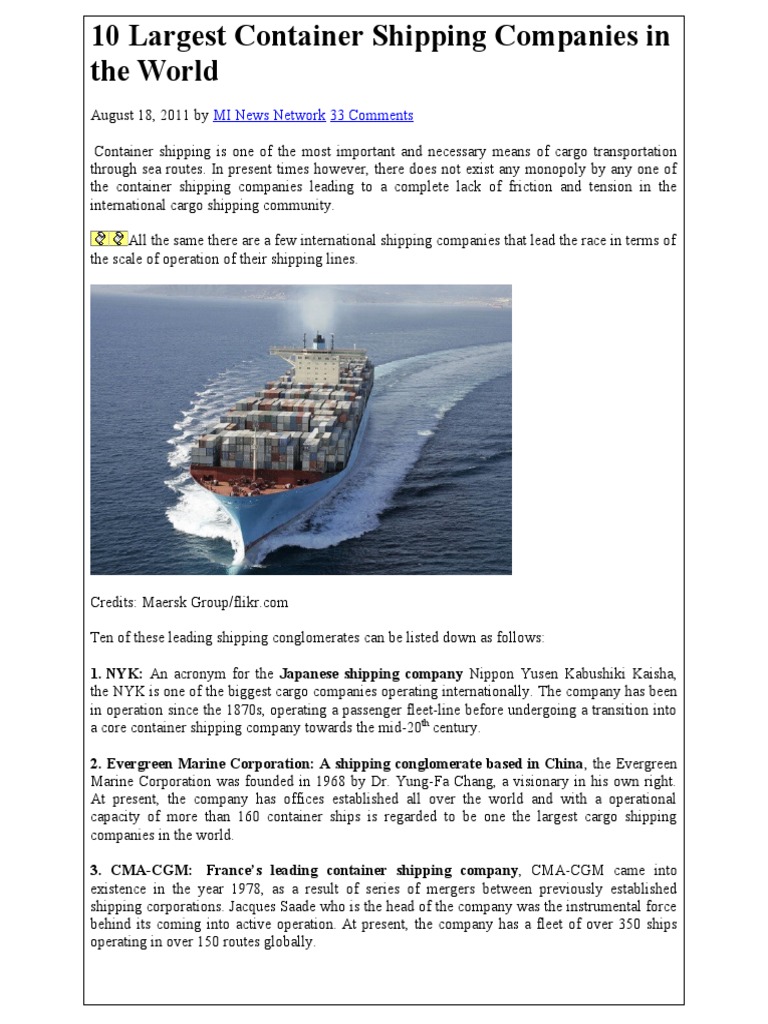 The Top 10 Largest Container Shipping Companies in the World | PDF ...
