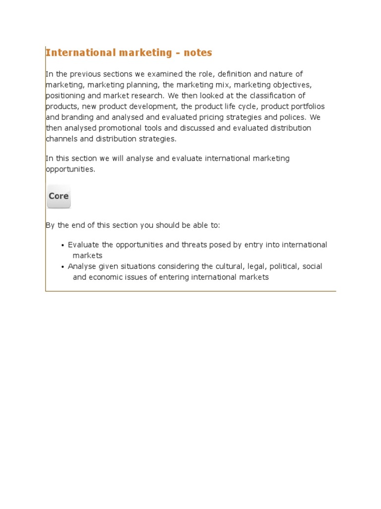 International Marketing - Notes | PDF