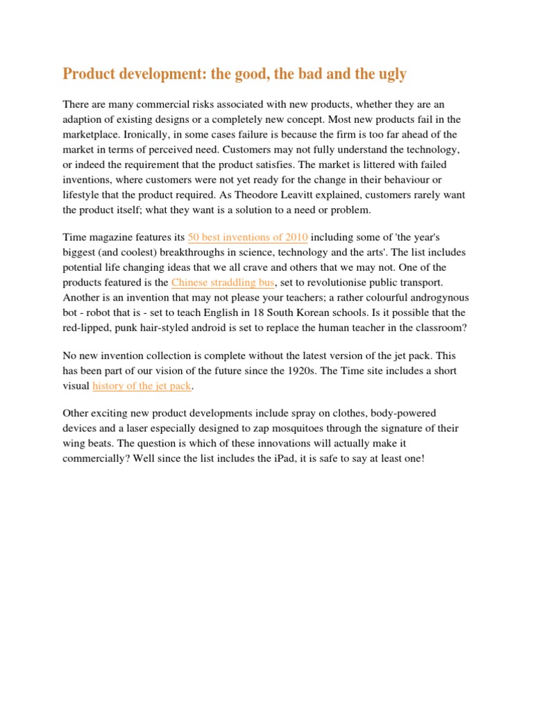 Product Development - The Good, The Bad and The Ugly | PDF