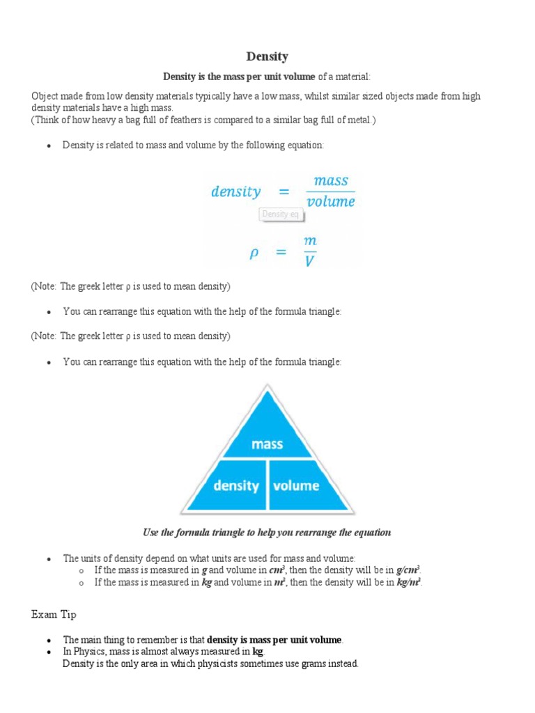 Density Notes | PDF | Density | Volume
