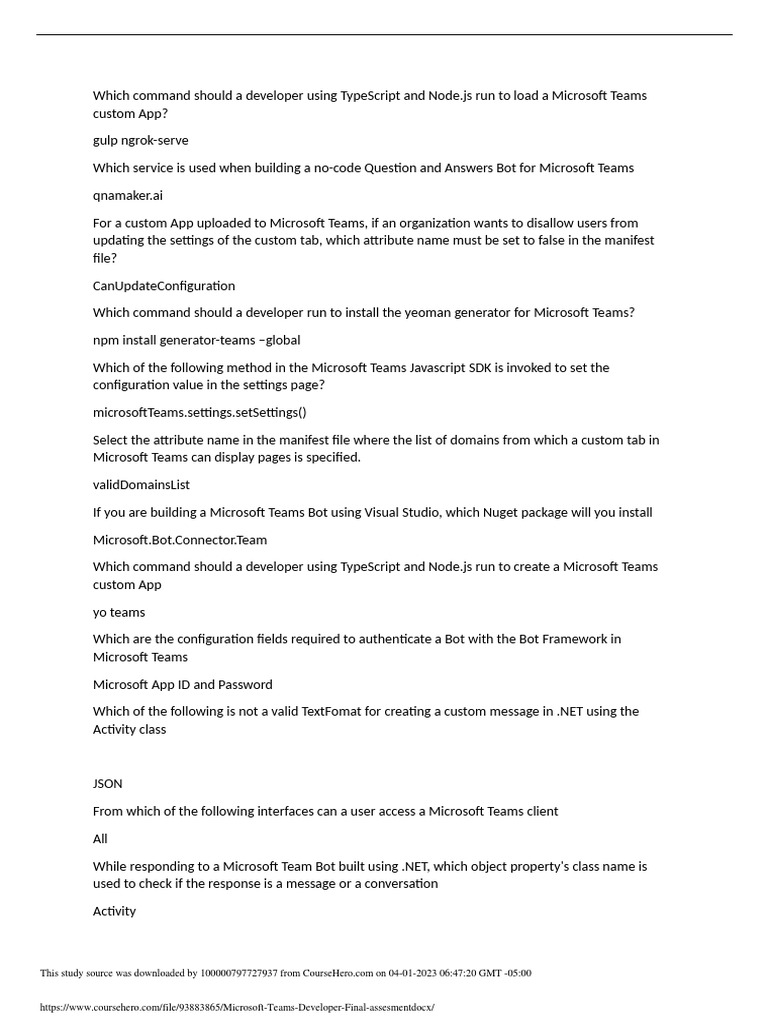 Microsoft Teams Developer Final Assesment | PDF | Web Application | Computer Science