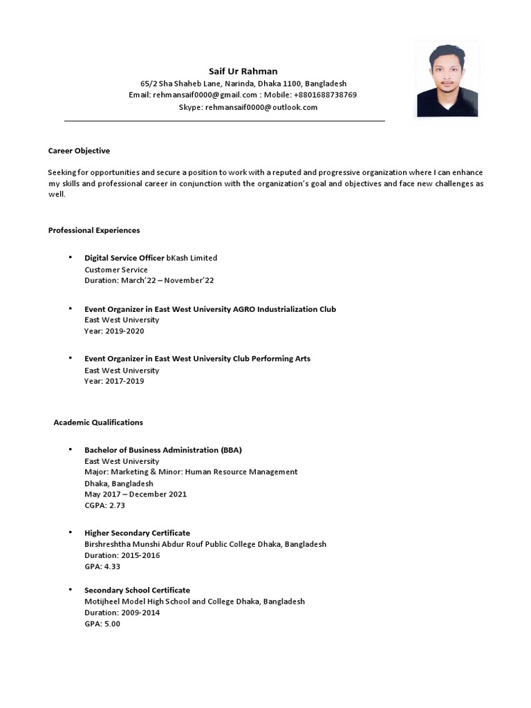 Resume of Saif-Ur-Rahman | PDF | Bangladesh | Business