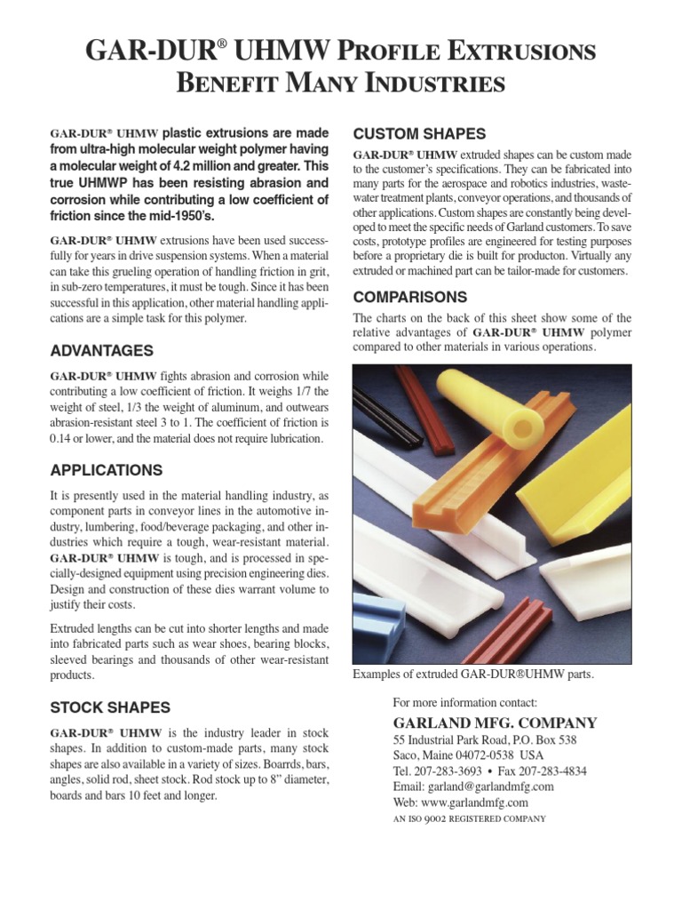 Gar-Dur UHMW Profile Extrusions | PDF | Extrusion | Wear