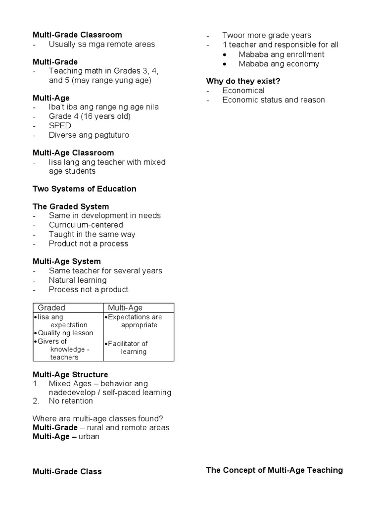 Multi Grade Notes | PDF | Teachers | Pedagogy