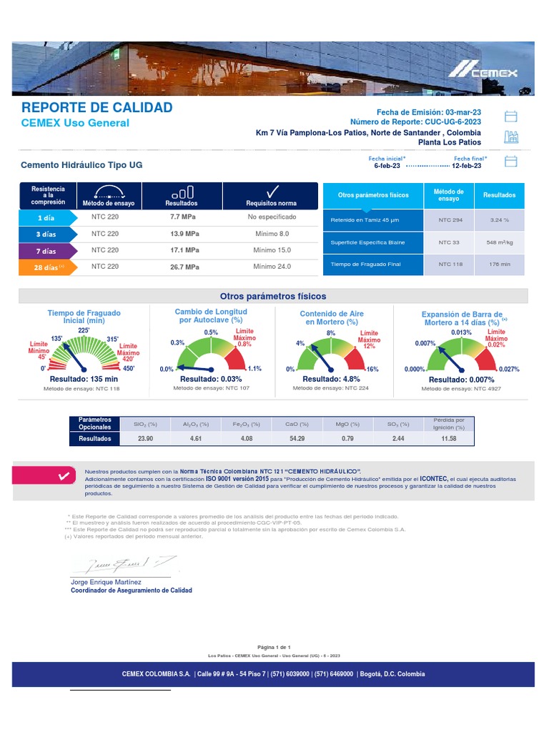 Reporte de Calidad: CEMEX Uso General | PDF