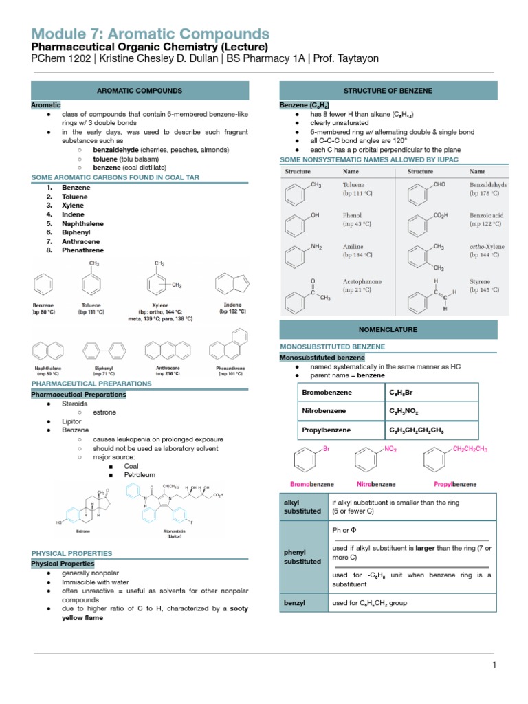 Org Chem Lec m7 Aromatic Compounds | PDF | Aromaticity | Chemistry