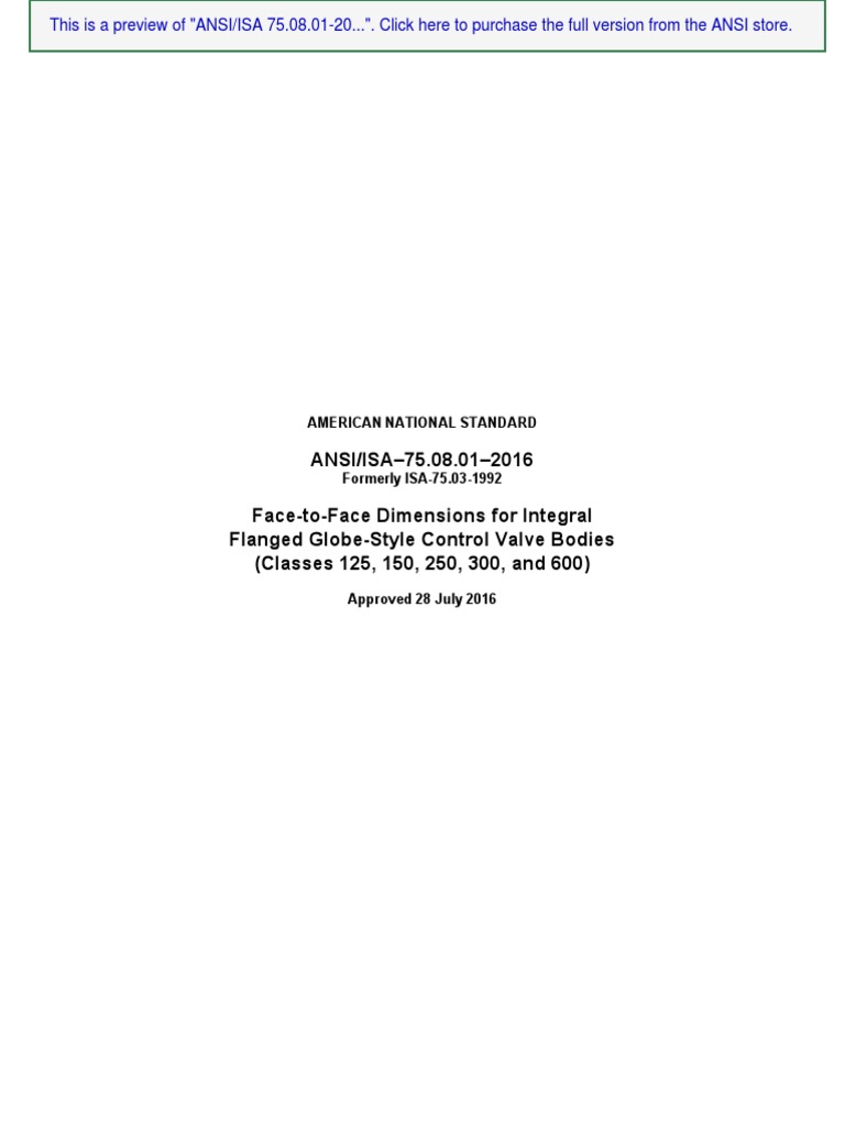 ANSI/ISA-75.08.01-2016 Face-to-Face Dimensions For Integral Flanged ...