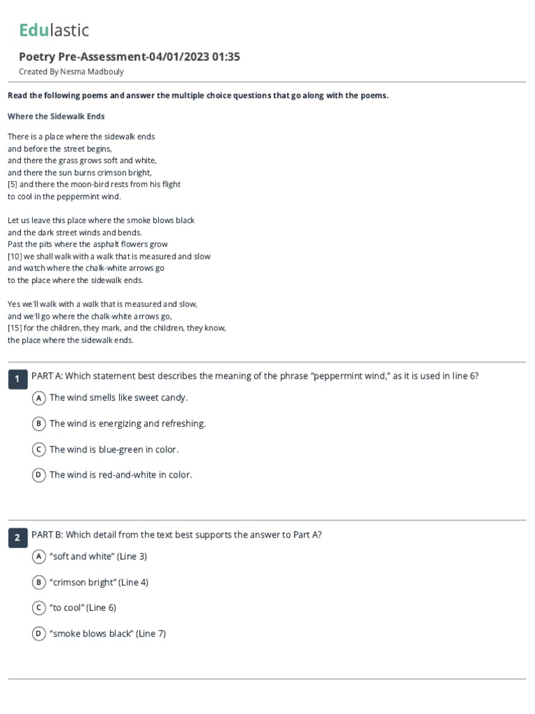 Poetry Pre-Assessment-04 - 01 - 2023 01 - 35 | PDF | Verb | Linguistic ...