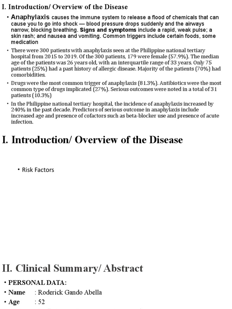 Anaphylactic Shock Case Presentation | PDF
