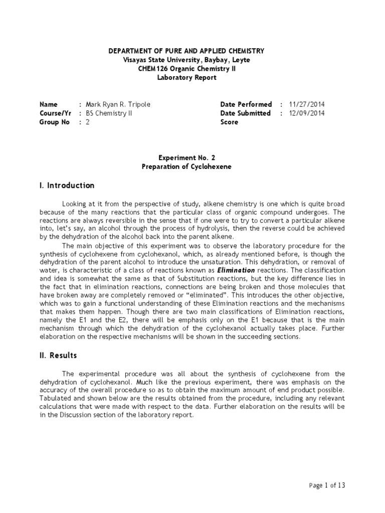 Organic Chemistry II Experiment No 2 Pre | PDF | Chemistry | Organic ...