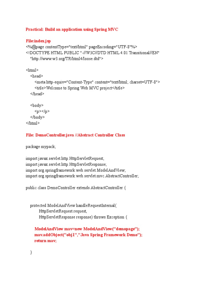 Practical: Build An Application Using Spring MVC File:index - JSP | PDF | Spring Framework ...