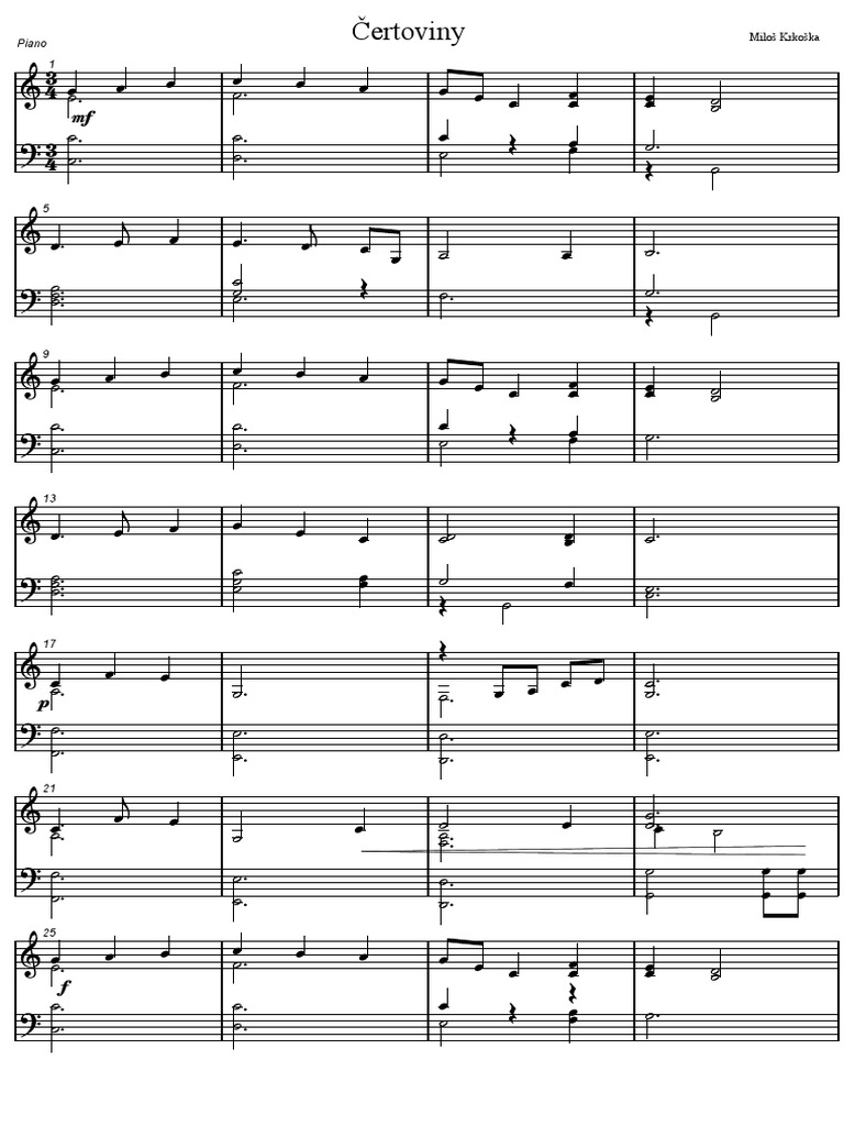 Čertoviny Hlavní Téma NOTY Piano | PDF