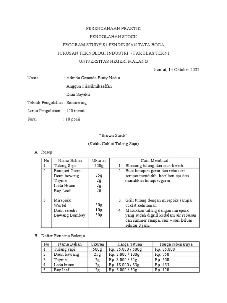 Laprak Tata Boga Dasar | PDF