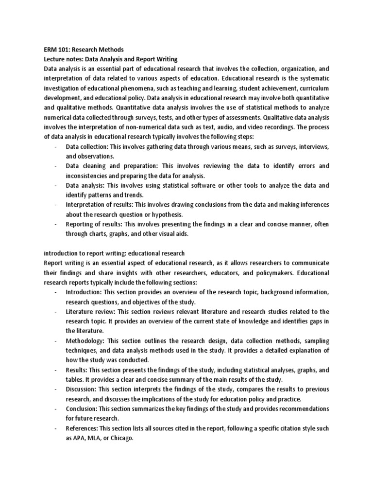 ERM 101 - Research Methods - Lecture Notes - Data Analysis and Report ...