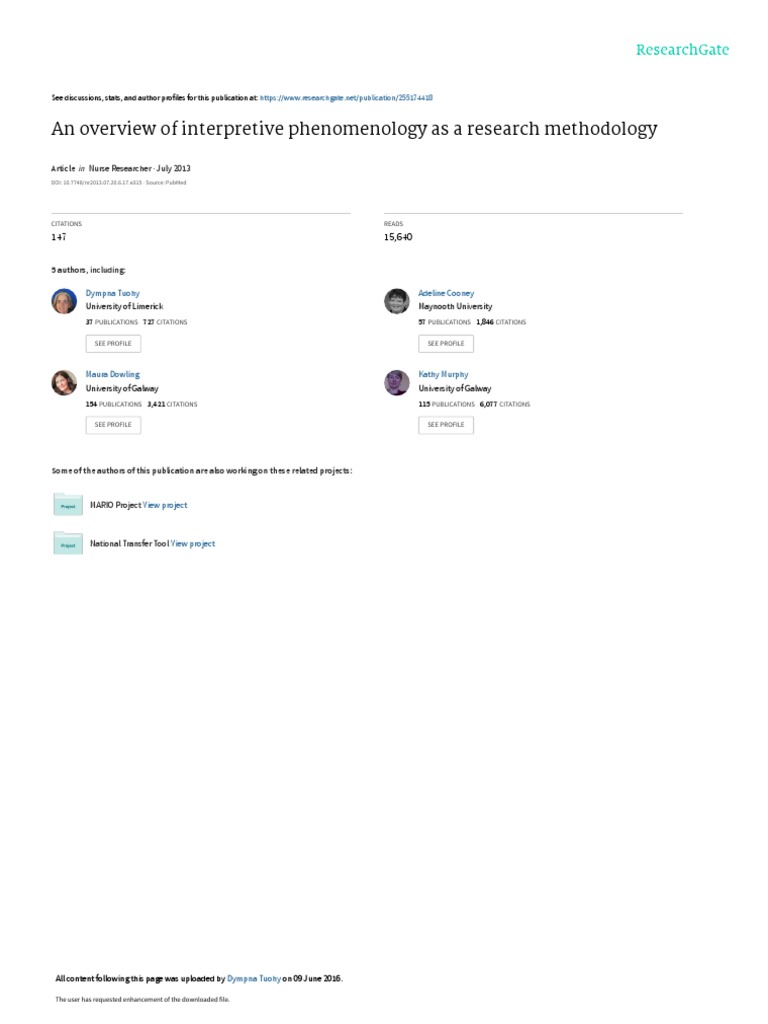 An Overview of Interpretive Phenomenology As A Research Methodology ...