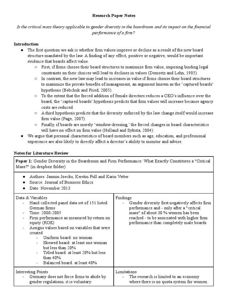 Research Paper Notes | PDF | Board Of Directors | Gender
