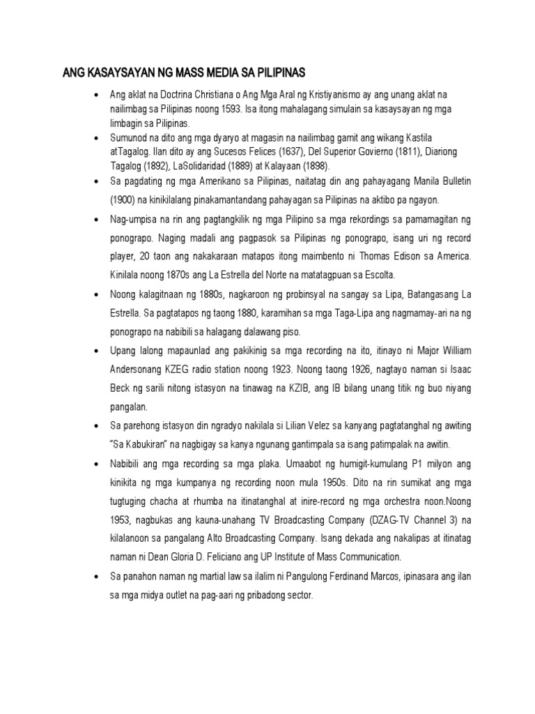 Ang Kasaysayan NG Mass Media Sa Pilipinas | PDF